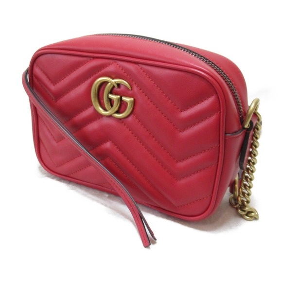 Gucci | Bags | Gucci Gg Marmont Shoulder Bag Leather Red | Poshmark
